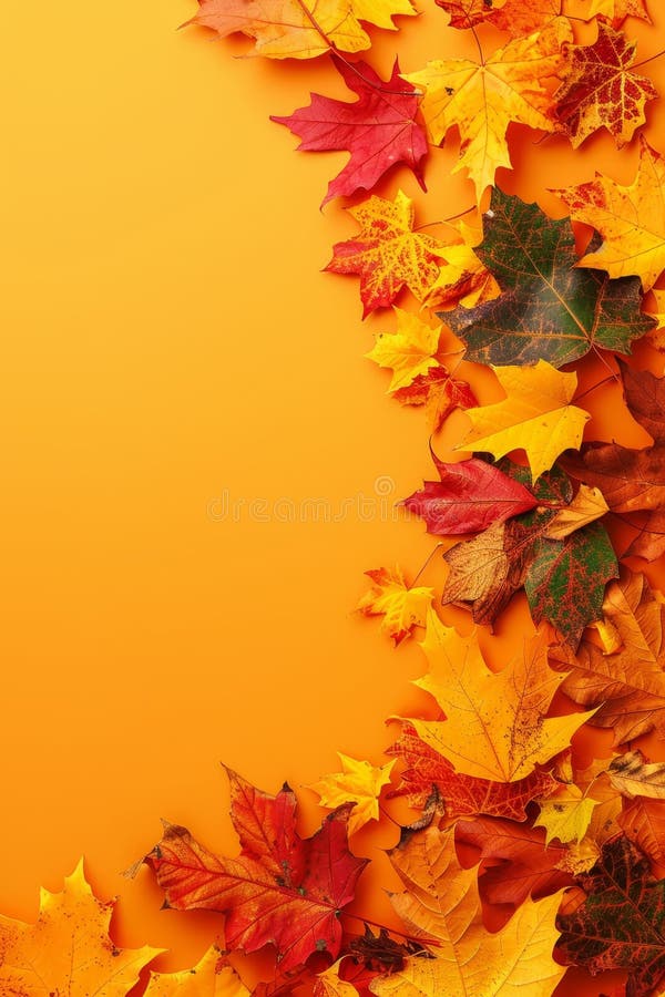 Overhead View of Fall Leaves on Orange Backdrop with Ample Space for ...