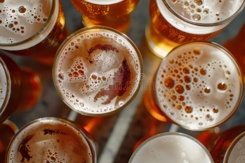Overhead View of Beer Glasses with Light Reflections Stock Image ...