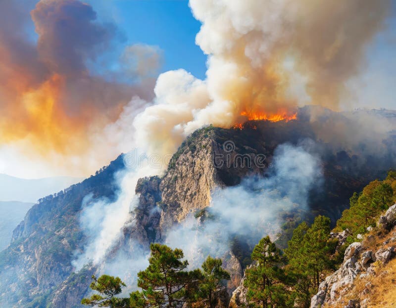 Forest Fire. Generated with AI Stock Illustration - Illustration of ...