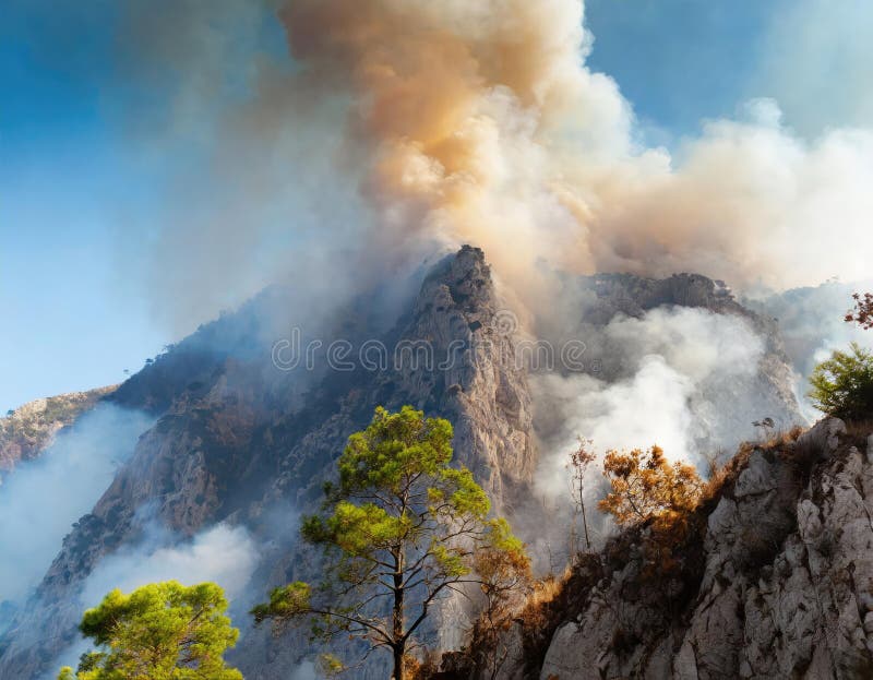 Overhead View of a Forest Fire. Generated with AI Stock Illustration ...