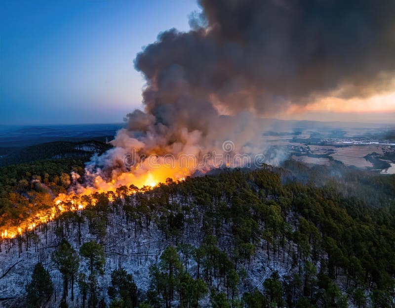 Forest Fire at Night. Generated with AI Stock Illustration ...