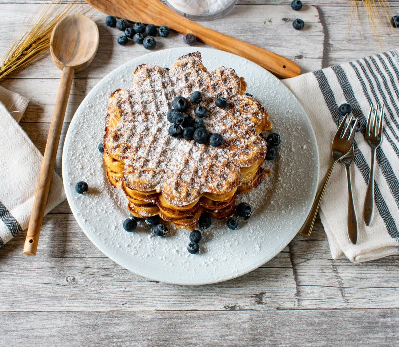 Waffle Stack with Butter and Honey Stock Photo - Image of golden ...