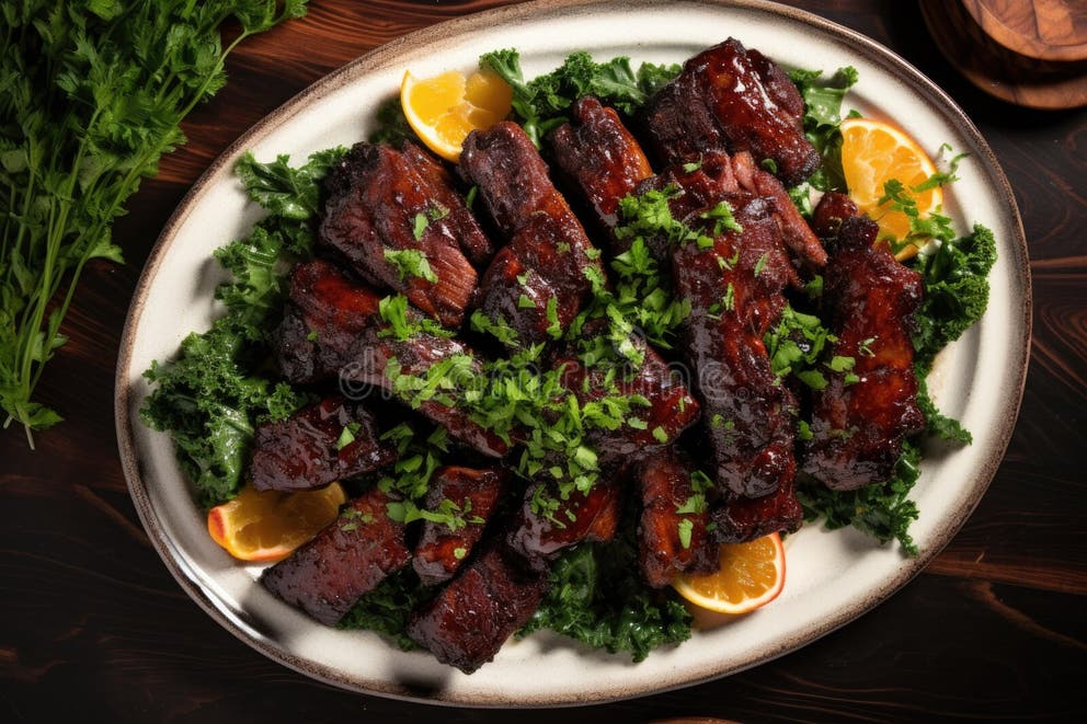 Overhead View of Glazed Bbq Ribs on Plate Stock Photo - Image of ...