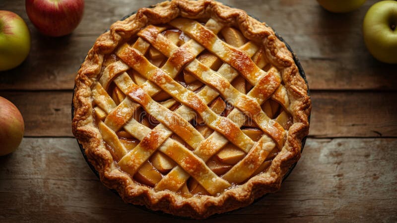 Overhead View of a Golden Brown Apple Pie on Rustic Wood Stock ...