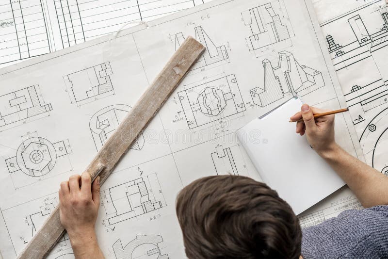 Overhead View of Graphic Designer Draw a Graph B Stock Image - Image of ...