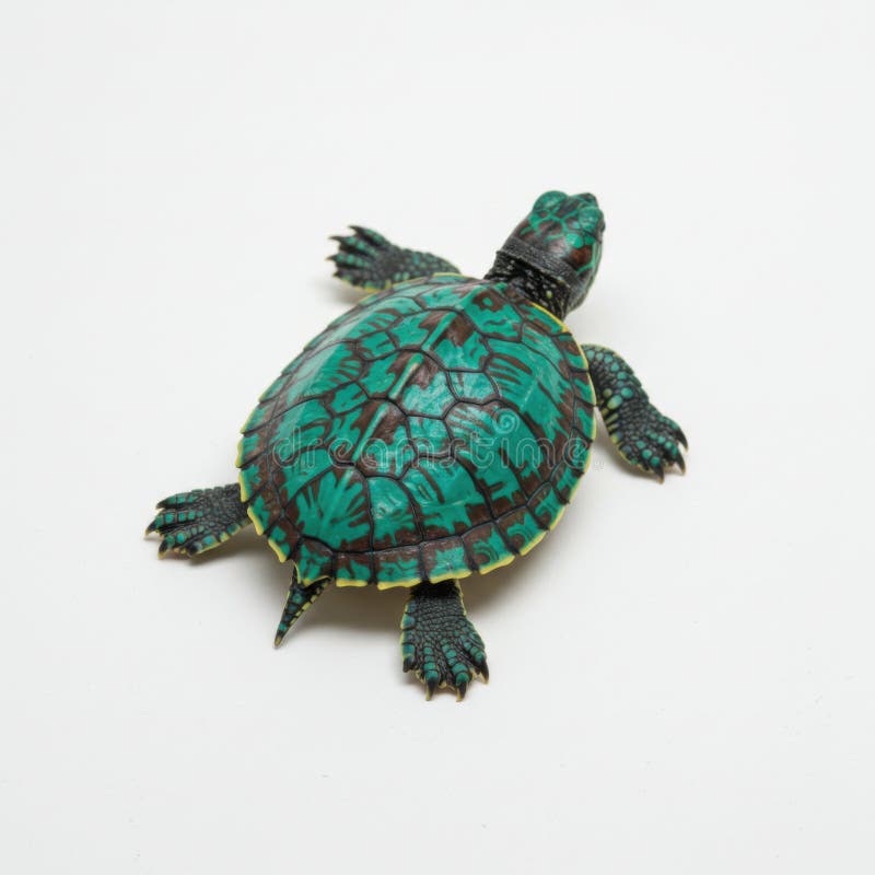 Overhead View of a Green and Brown Turtle with a Yellow Stripe on a ...