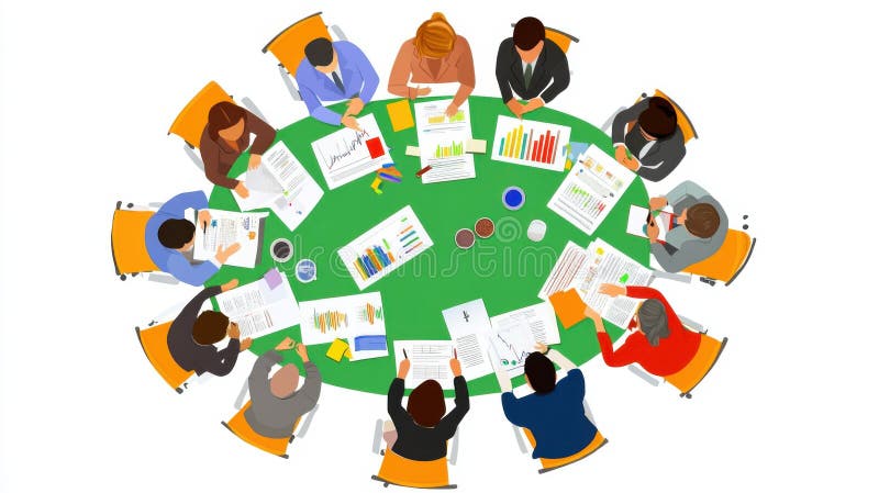 Teamwork Meeting Around Table Stock Illustration - Illustration of ...