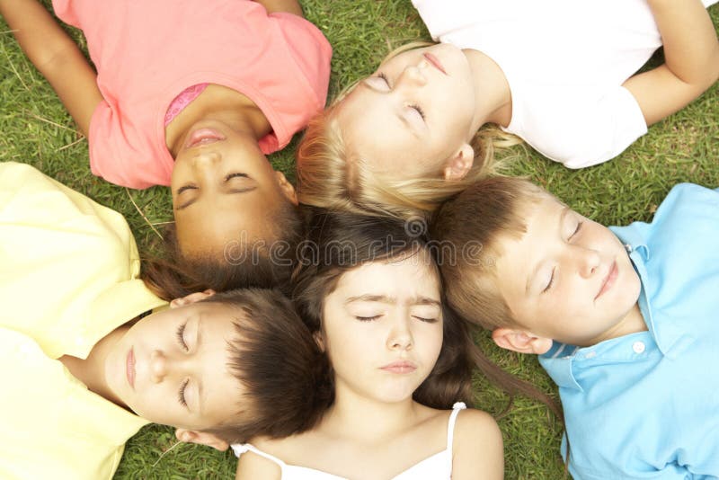 Overhead View of Five Young Children in Studio Stock Photo - Image of ...