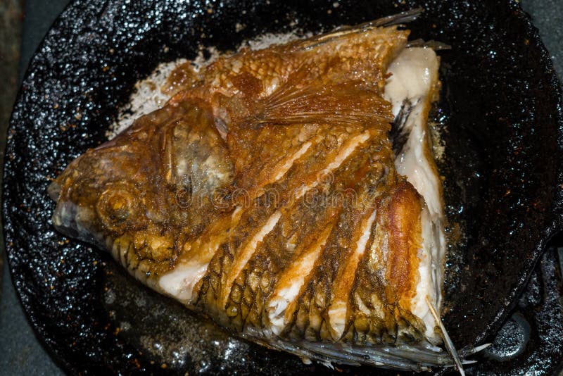 Overhead View of Half Fish Fried Stock Photo - Image of dish, gold ...