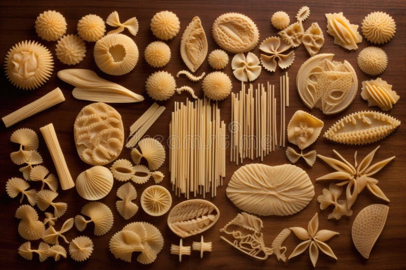 Overhead View of Hand-cut Pasta Shapes Stock Illustration ...