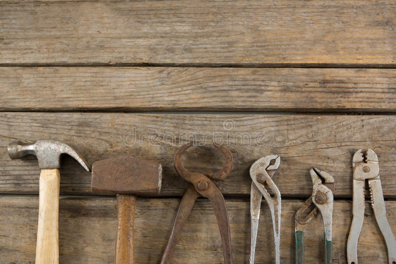 Overhead View of Hand Tools on Table Stock Photo - Image of choice ...