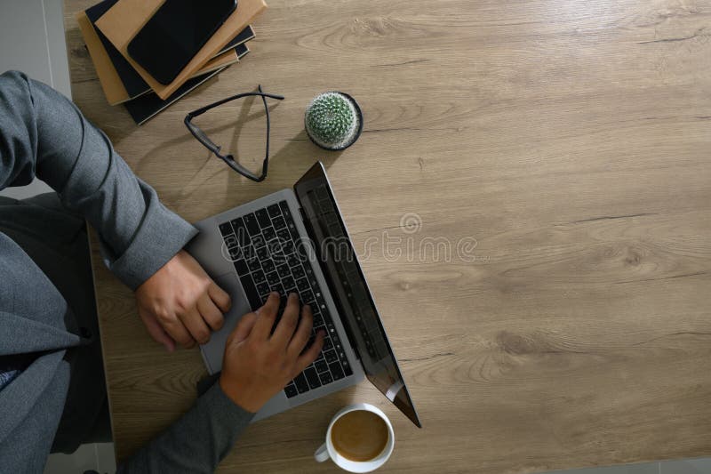 Overhead View of Hands that Were Made To Work Using a Computer Stock ...