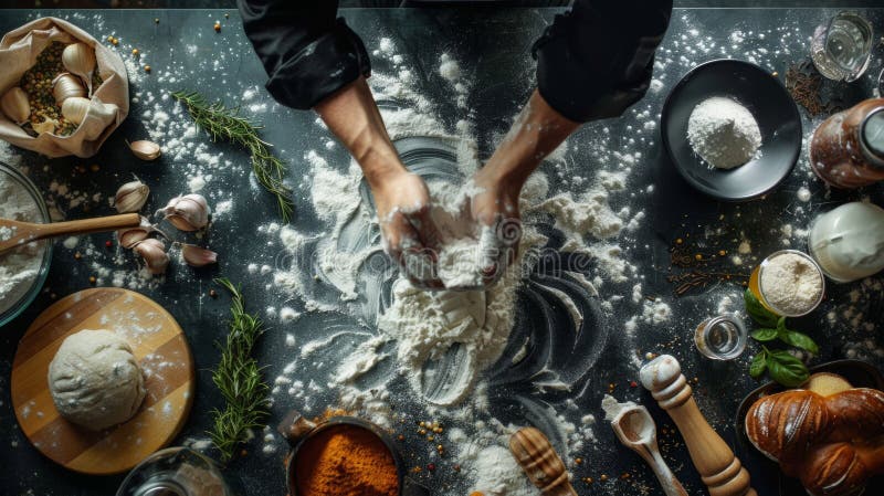 Baking Preparation with Flour and Fresh Ingredients Stock Photo - Image ...