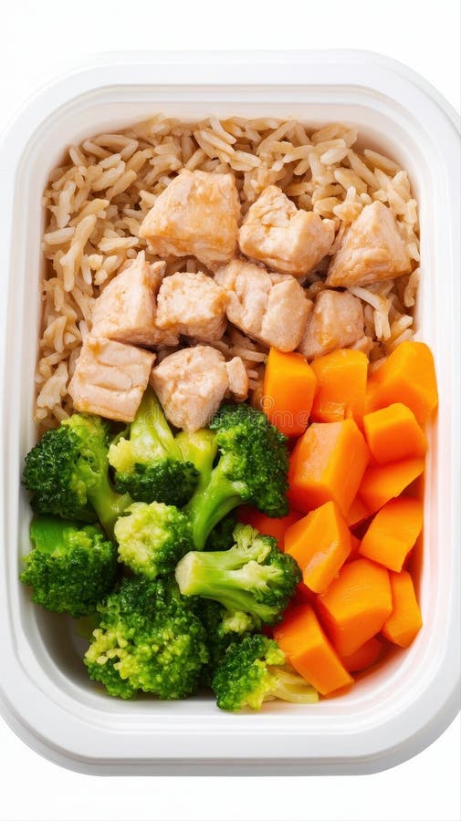 Overhead View of Healthy Meal Prep Container with Chicken, Rice, and ...