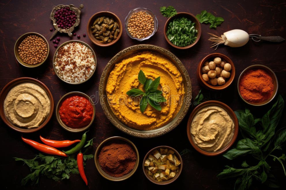 Overhead View of a Hummus-making Ingredient Layout Stock Illustration ...