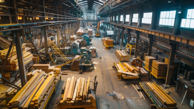 Lumber Mill Interior with Stacks of Wood Stock Image - Image of stacked ...