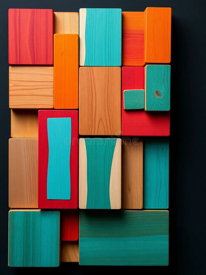 Overhead View of Interlocking Rectangular Wood Blocks in Various Colors ...