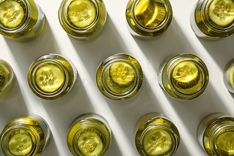 Overhead View of Jars Filled with Sliced Pickles Arranged in a Neat ...