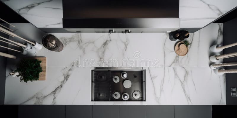 An Overhead View of a Kitchen with Marble Counter Tops. AI Generative ...