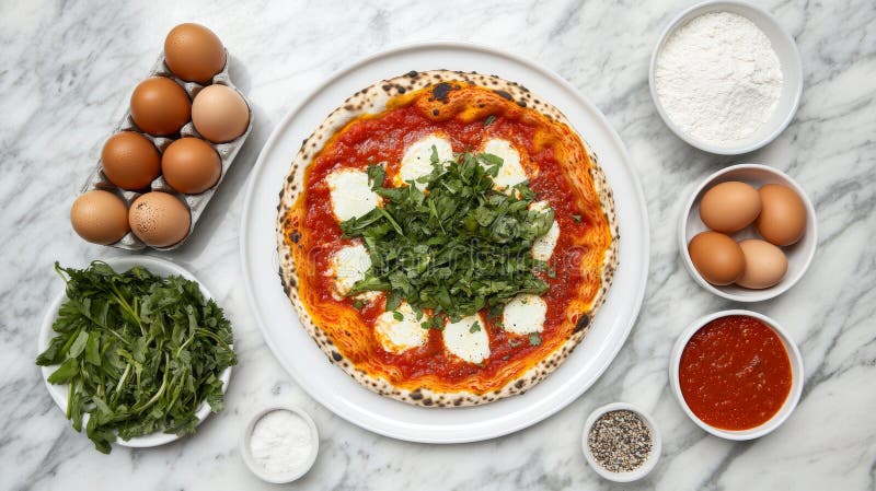 Overhead View of a Kitchen Setup with Marble Countertop, Showcasing ...