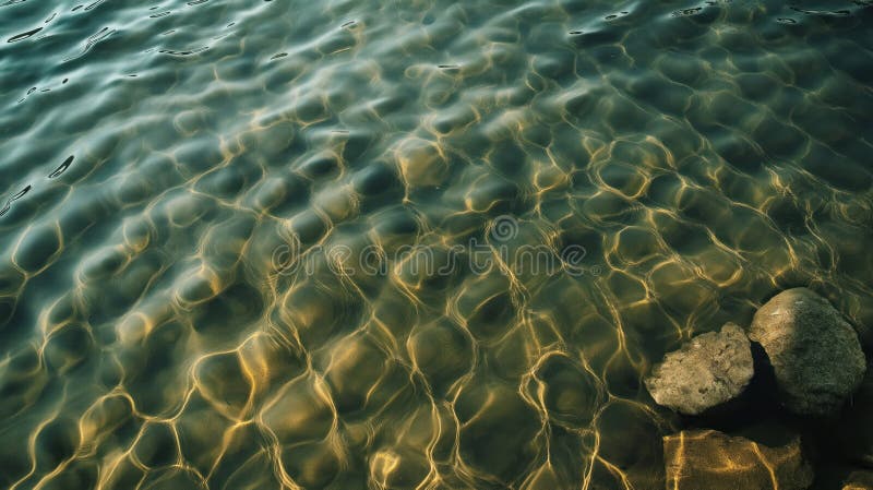 Overhead View of Lake with Clear Water Reflecting Sunlight. Water ...