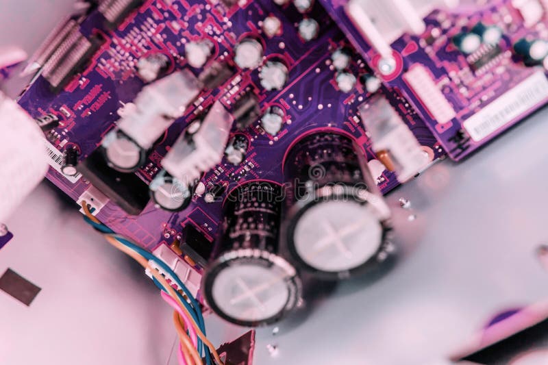 Overhead View: Large Capacitors in Class D Amplifier with Transistors ...