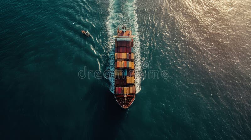Container Ship and Tugboat Coordinating at Sea Stock Photo - Image of ...