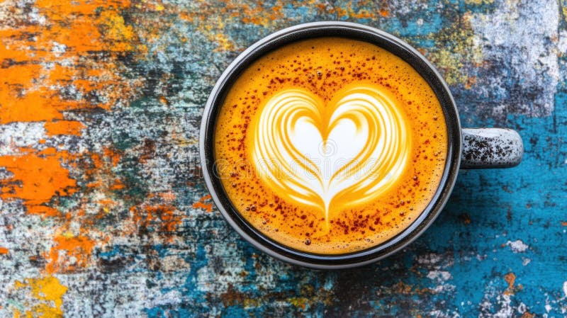 Overhead View of a Latte with Heart Design Stock Illustration ...