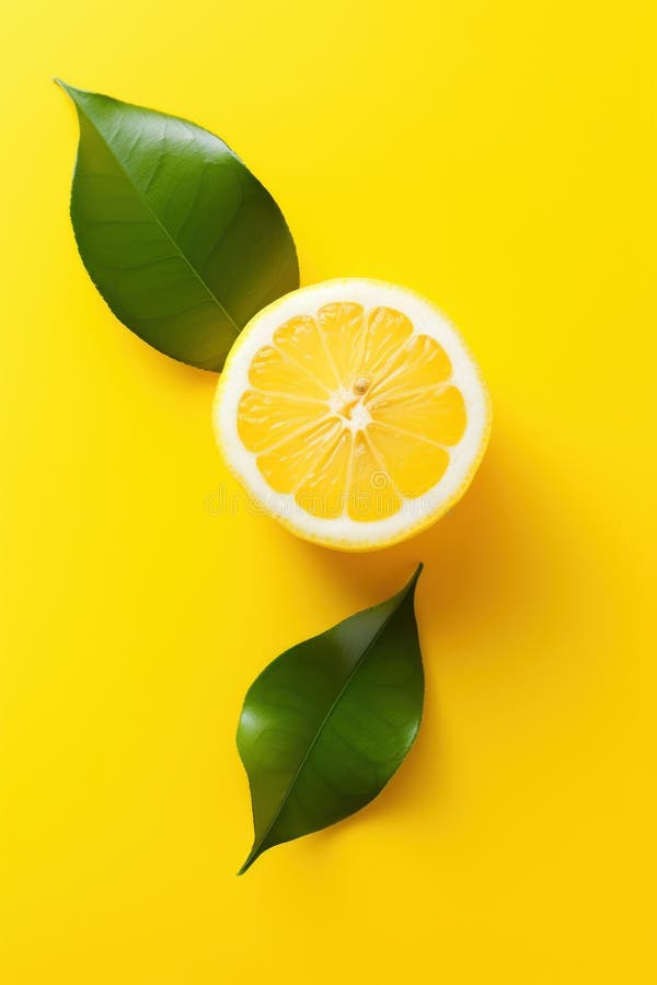 Overhead View of Lemon on Yellow Background AI Generated Stock ...