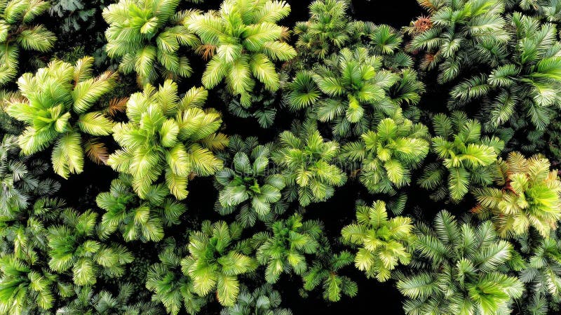 Overhead View of Lush Green Tropical Plants Creating a Rich and Complex ...