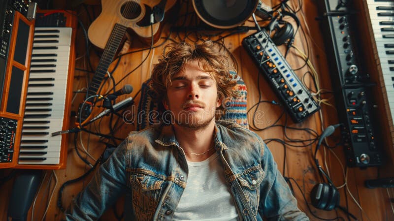 An Overhead View of a Man on a Brooding Man Lying on the Floor Enjoying ...