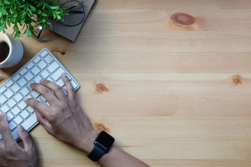 Overhead View Man Freelancer Hands Typing on Wireless Keyboard Stock ...
