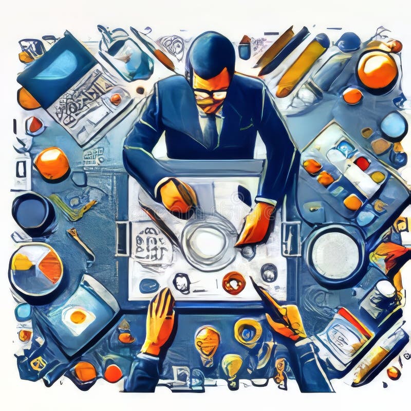 An Overhead View of a Man in a Suit Meticulously Working on a Project ...