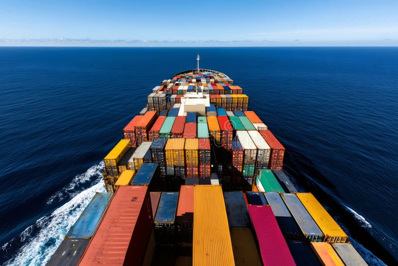Massive Cargo Ship Sailing at Sunset with Vibrant Sky and Mountainous ...