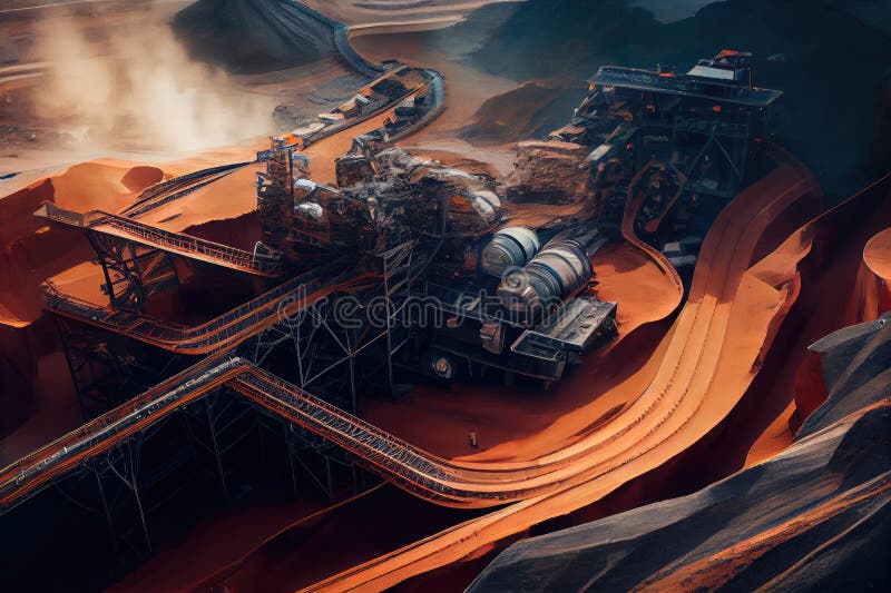 An Overhead View of a Massive Mining Operation, with Conveyor Belts and ...