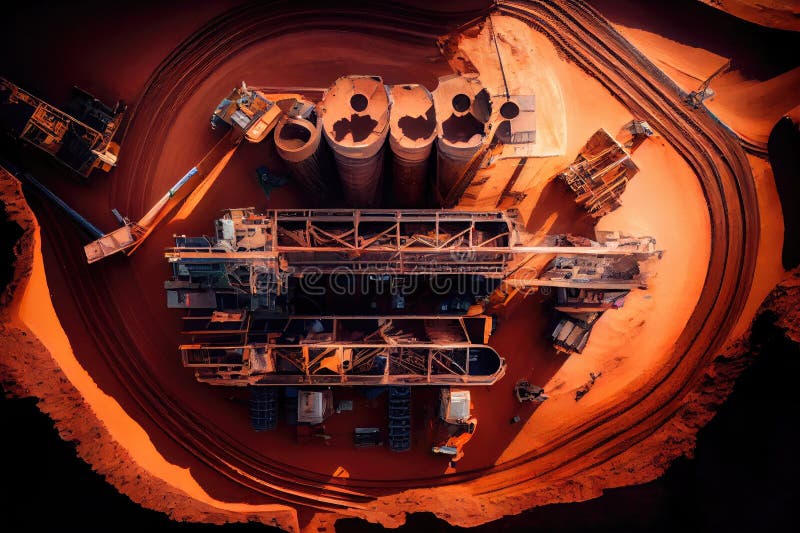 An Overhead View of a Massive Mining Operation, with Conveyor Belts and ...