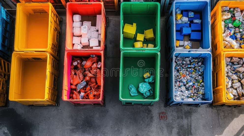 An Overhead View of a Materials Sorting Station with Vibrant Colored ...