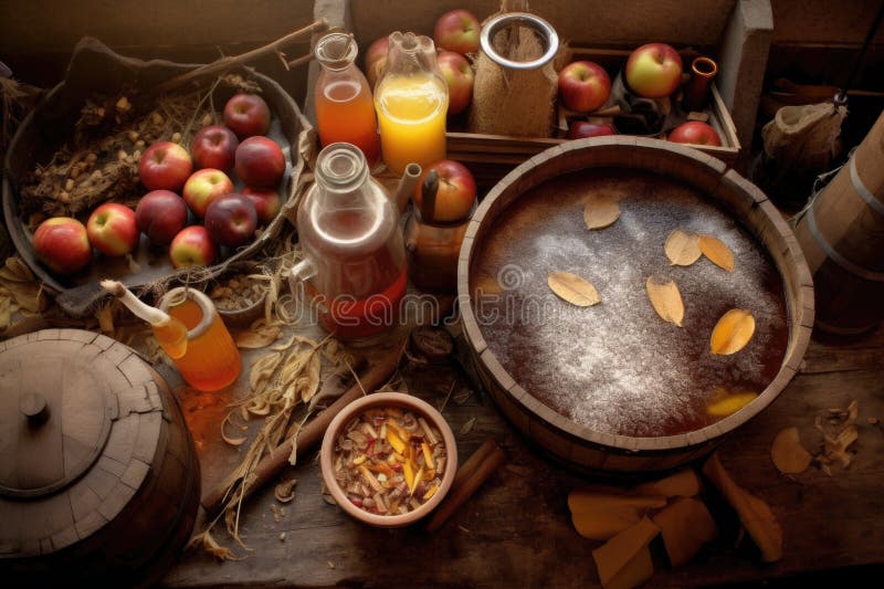 Overhead View of Mead-making Ingredients on a Table Stock Illustration ...