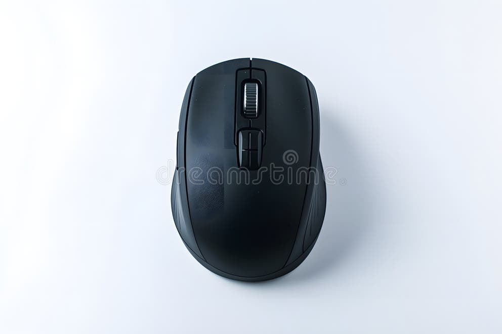 Overhead View of Modern Black Wireless Computer Mouse on a Clean White ...