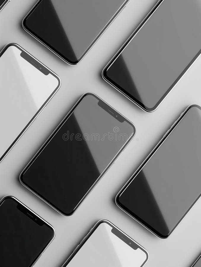 An Overhead View of Modern Smartphones Arranged at Different Angles on ...
