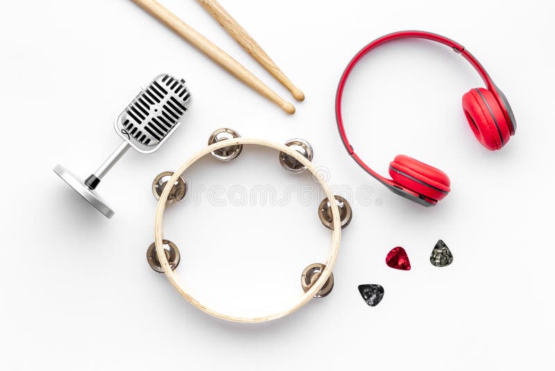 Overhead View of Musical Instruments on Table Stock Image - Image of ...