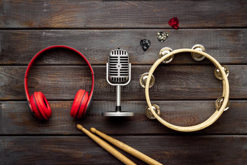 Overhead View of Musical Instruments on Table Stock Photo - Image of ...