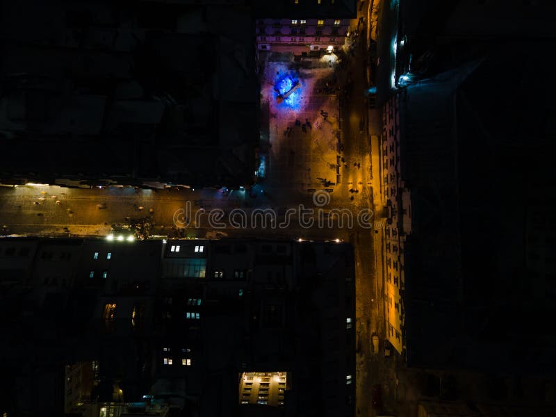Overhead View of Night City Street Stock Photo - Image of street, lvov ...