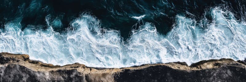 Overhead View of Ocean Waves Hitting Shore Stock Photo - Image of ...