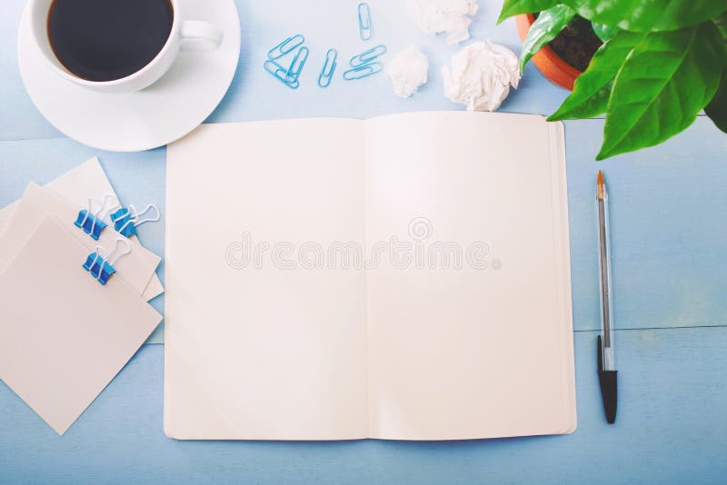 Overhead View of Notebook on a Desk Stock Image - Image of business ...