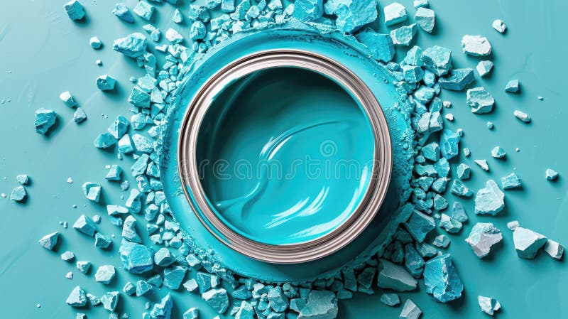 Overhead View of an Open Paint Can with Bright Turquoise Paint ...