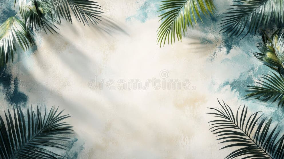 Overhead View of Palm Leaves on Beige Textured Background Stock ...