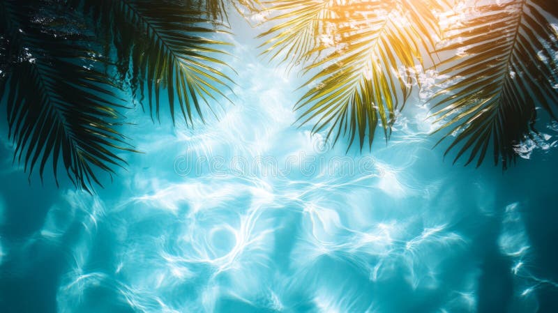 Overhead View of Palm Leaves Over Blue Water Stock Illustration ...