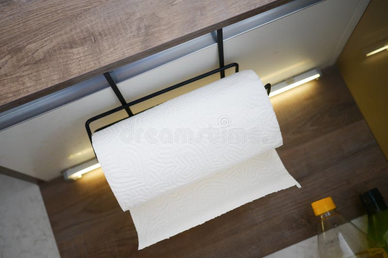 Practical Kitchen Setup with a Paper Towel Holder in View Stock Photo ...