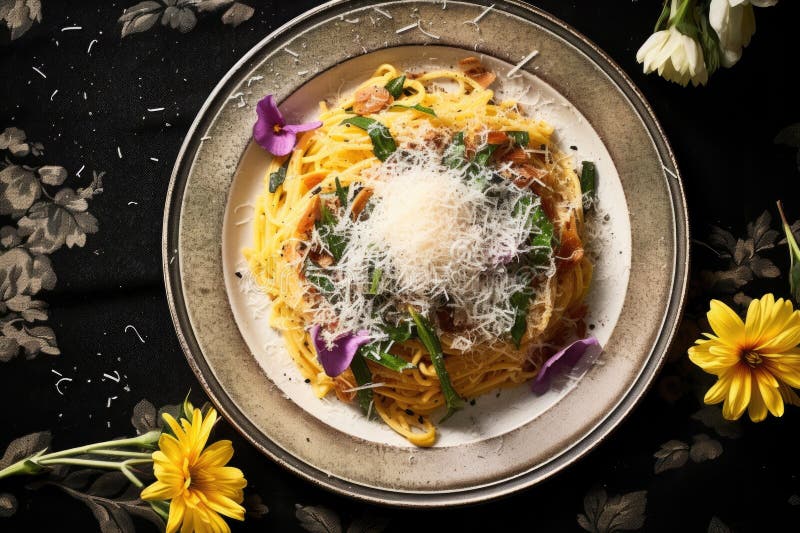 Overhead View of Pasta Dish with Grated Cheese Stock Illustration ...